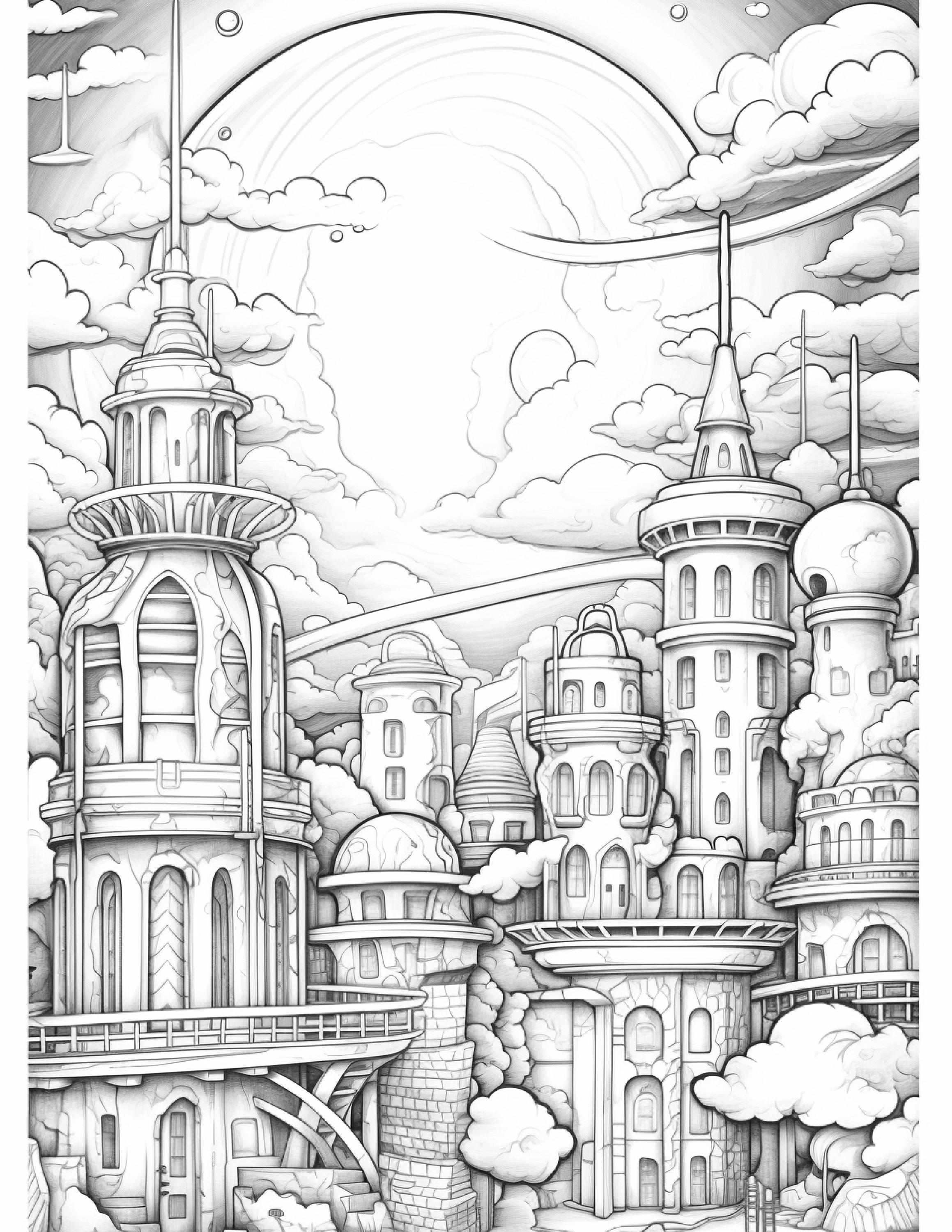 120 World of Wonders Coloring Pages - Futuristic and Sci-fi City ...