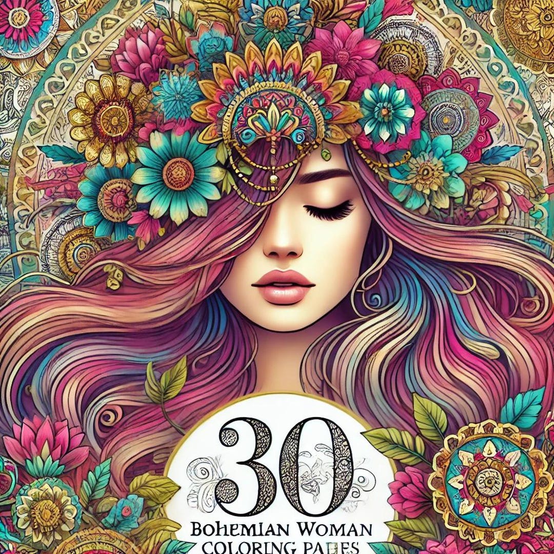 30 Bohemian Women Coloring Pages - Intricate Designs for Relaxation and ...