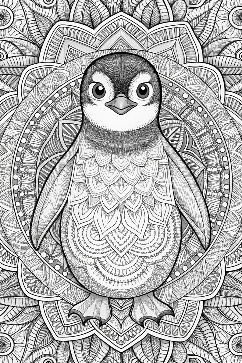 28 Penguin Mandala Coloring Pages PDF for Stress Relief, Relaxation ...