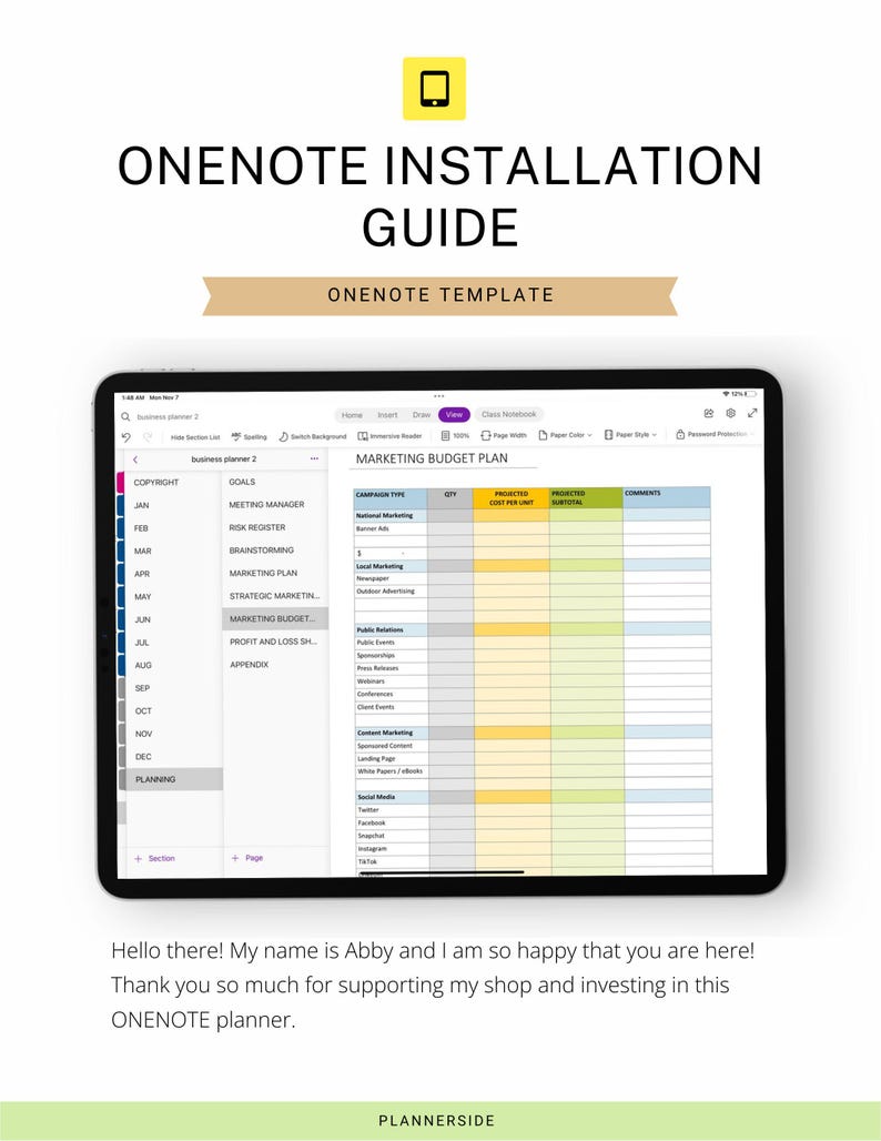 Onenote Business Planner Template | Digital Download | Organize Goals ...