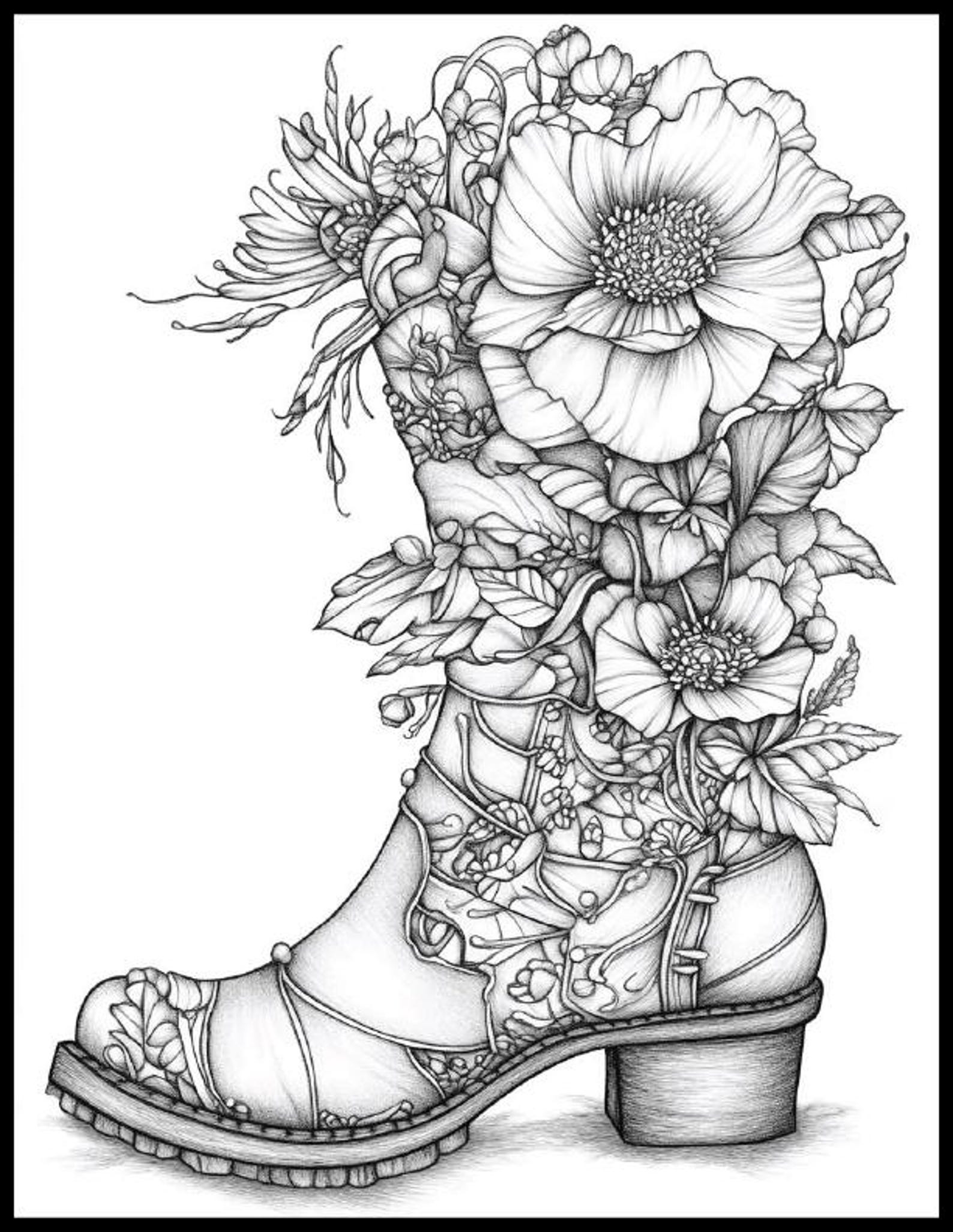 60 Flower Boot Coloring Pages – Unique Floral Boot Illustrations for ...