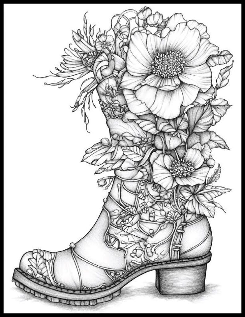 60 Flower Boot Coloring Pages – Unique Floral Boot Illustrations for ...