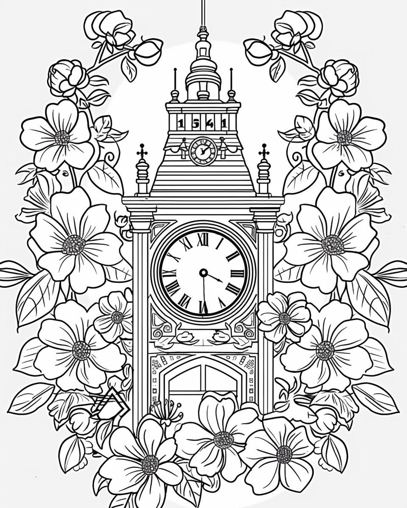 111 Clock Tower Coloring Pages: A Relaxing Journey Through Detailed ...