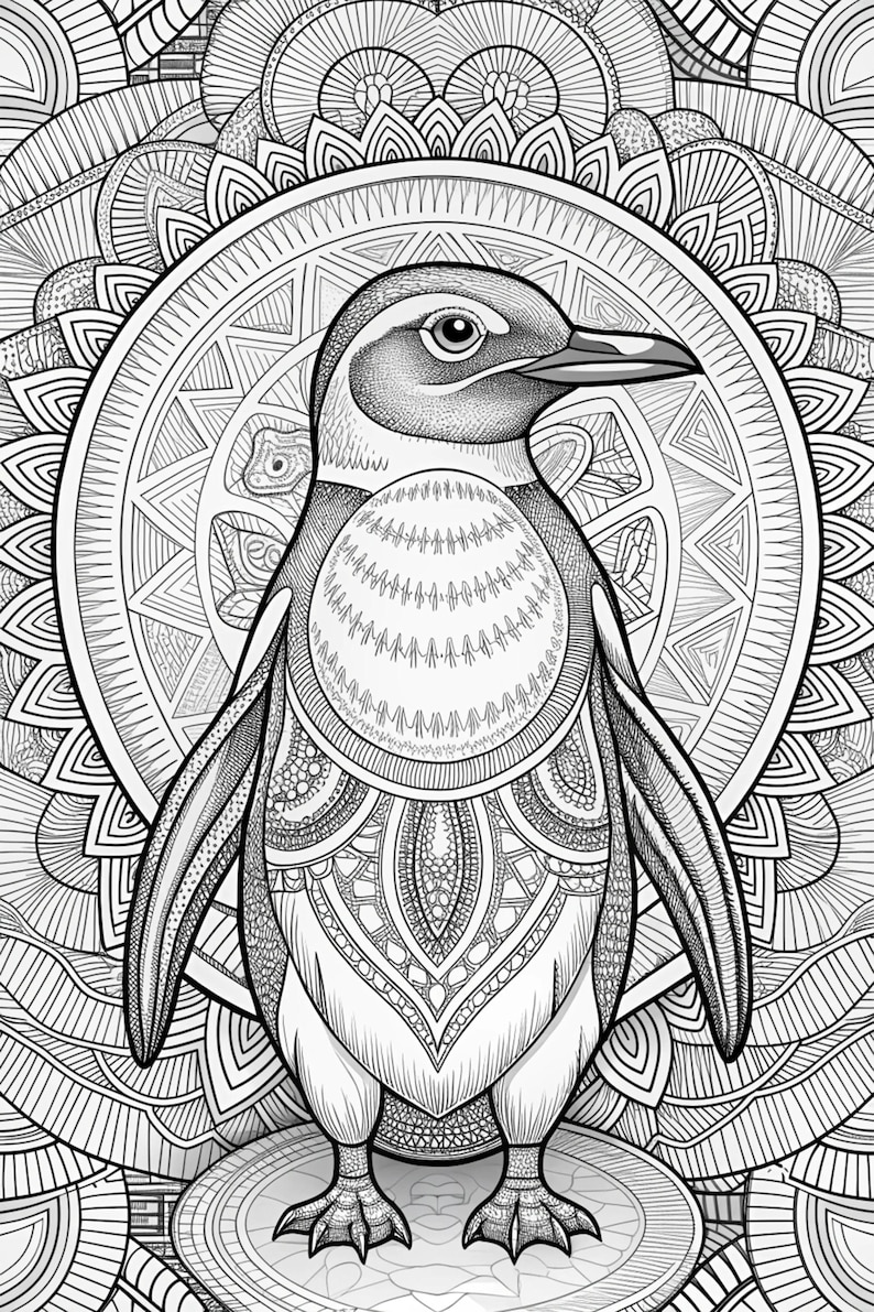 28 Penguin Mandala Coloring Pages PDF for Stress Relief, Relaxation ...
