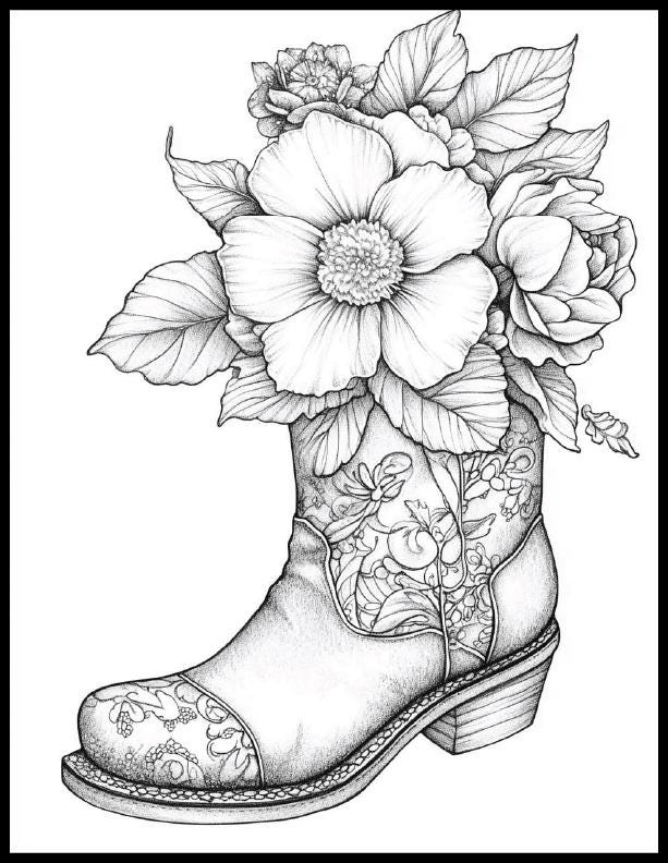 60 Flower Boot Coloring Pages – Unique Floral Boot Illustrations for ...
