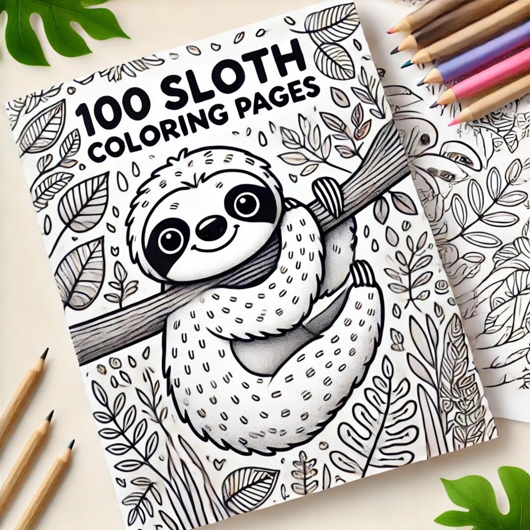 100 Sloth Coloring Pages PDF, Printable Sloth Coloring Book for Kids ...