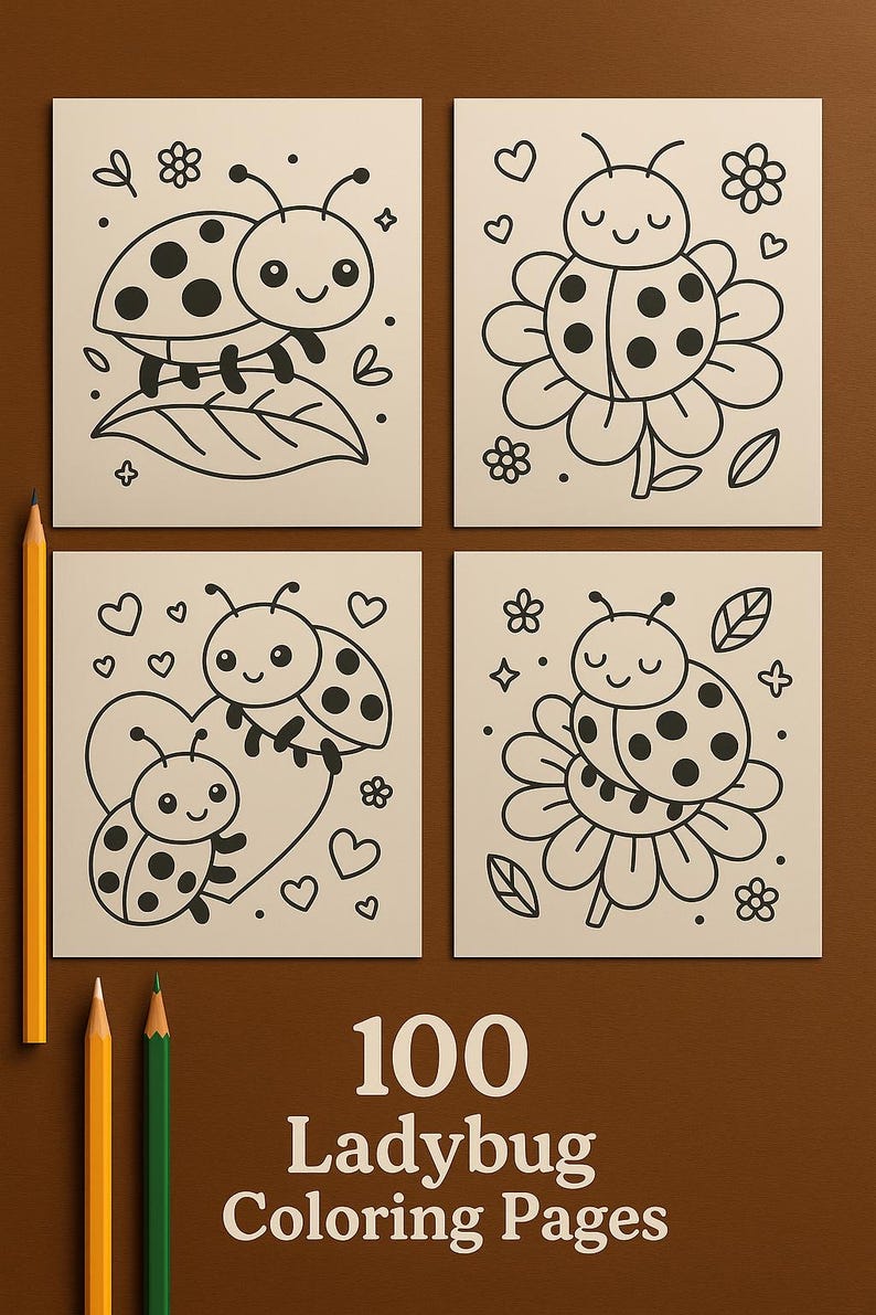 100 Ladybug Coloring Pages | Cute Insect Coloring Book for Kids | Easy ...