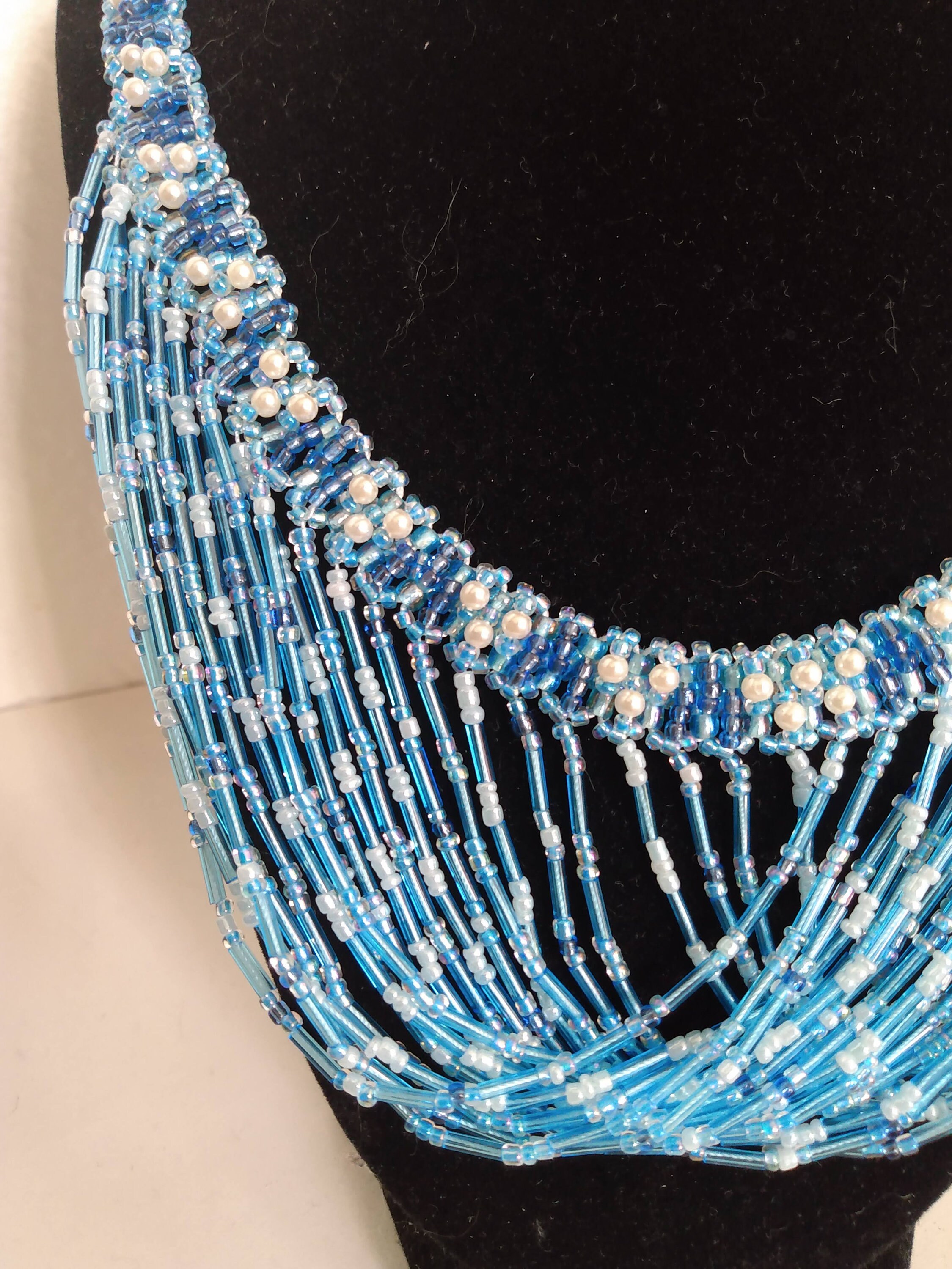 24 Handmade Blue White Seed Pearl Chunky Beaded Choker - Etsy