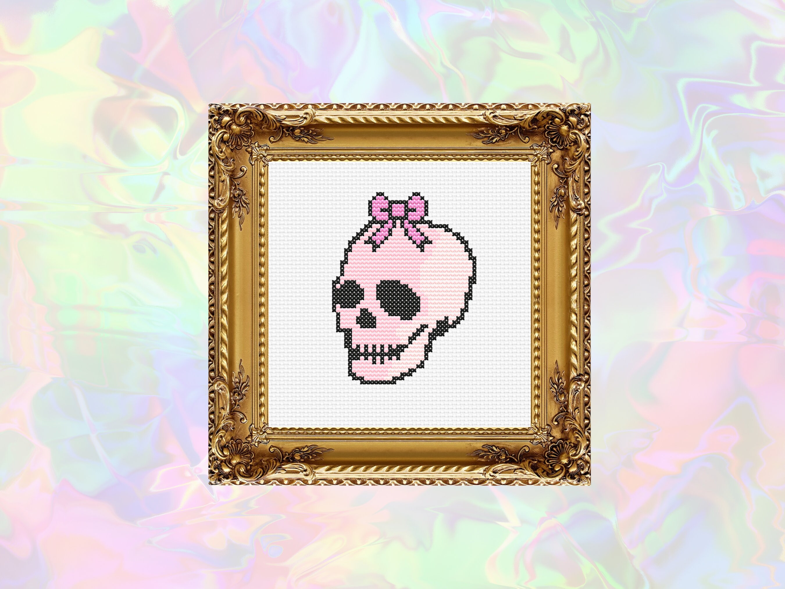 Cute Pink Skull Cross Stitch Pattern | Halloween Skeleton (PDF Pattern ...