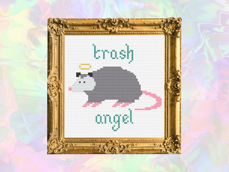 Trash Angel Possum Cross Stitch Pattern | Cute Marsupial (instant ...