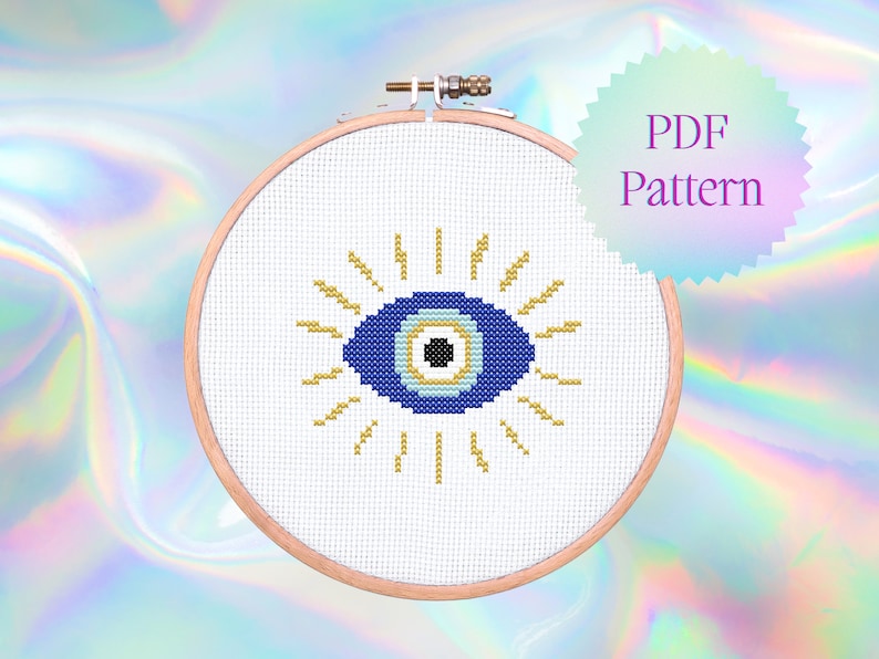 Halo Evil Eye Cross Stitch Pattern: Modern Witchy Design (instant ...