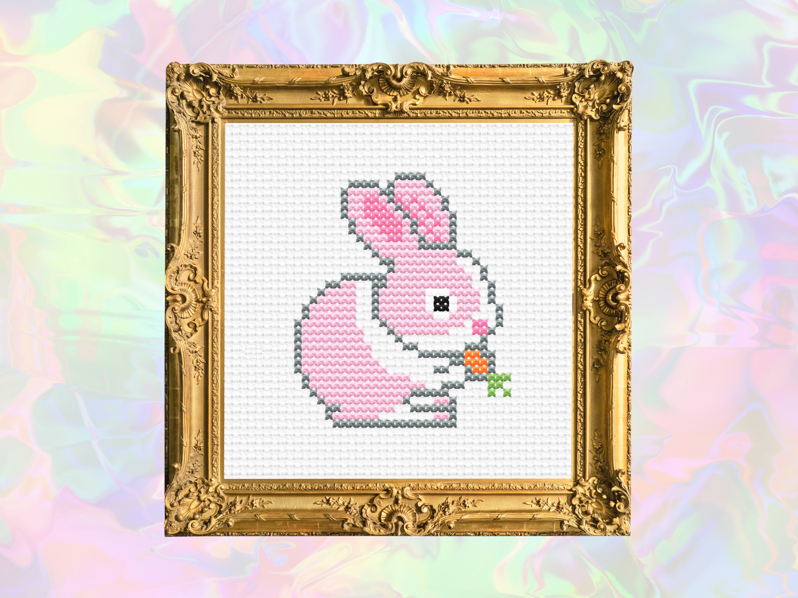 Pink Bunny Cross Stitch Pattern | Instant Download | Cute Cross Stitch ...