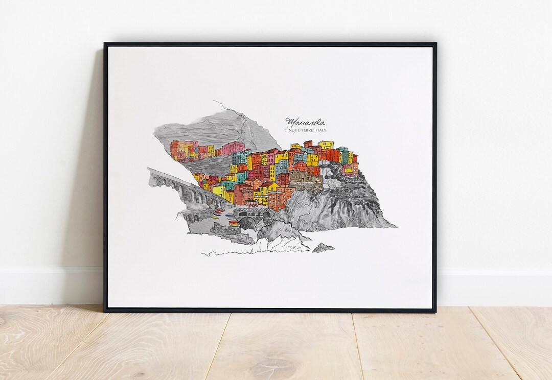 Manarola Cinque Terre Italy Sketch | Drawing | Art Print - Etsy