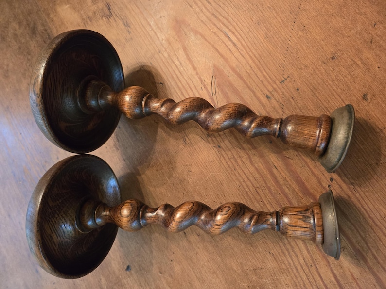 Antique Vintage English Oak Barley Twist Candlestick Pair - Etsy