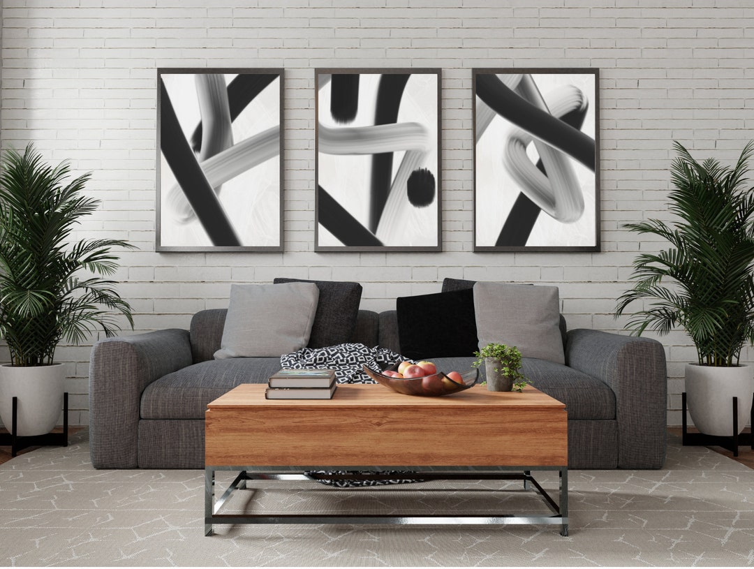 Printable Gallery Set of 3 Abstract Home Decor Art Prints Black, White ...