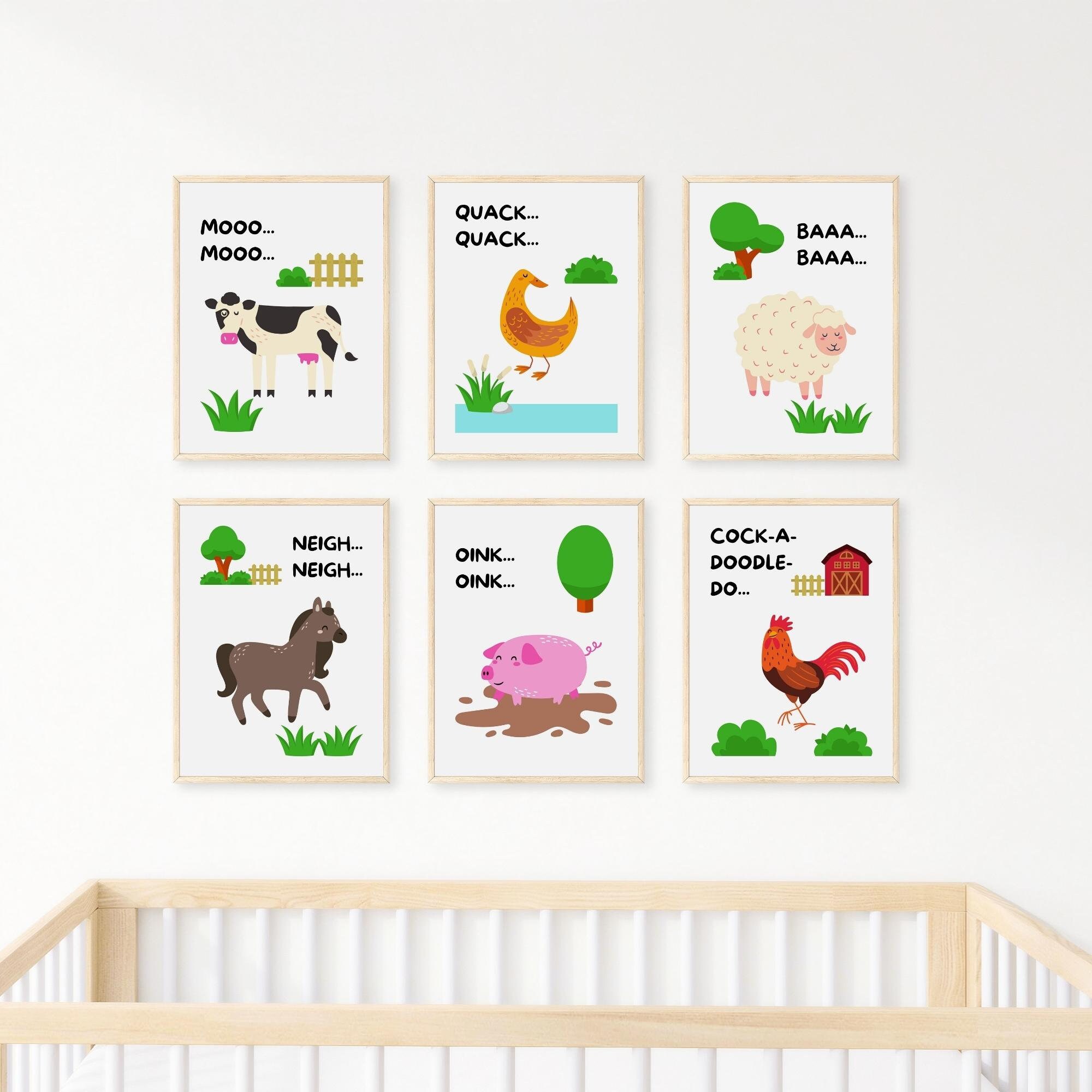 Farm Animals Sounds Printable Art, Set of 6 Prints, Nursery Toddler's ...