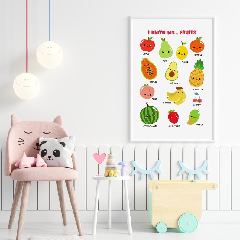 Fruit Wall Art, Fun Posters for Kids, Playroom Printable Art, Fruits ...