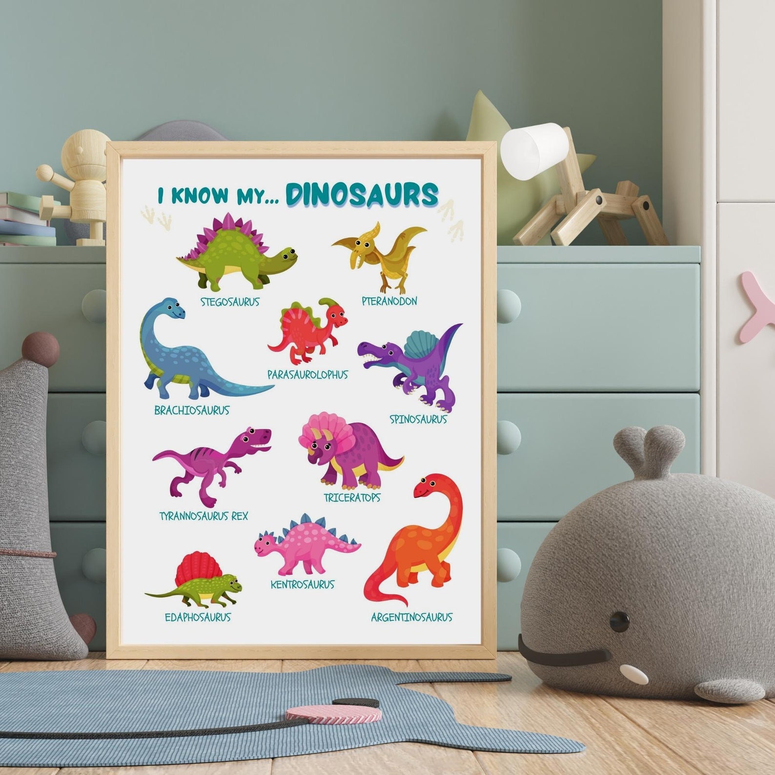 Dinosaurs Wall Art, Dinosaurs Poster, Kids Children Learning, Nursery ...
