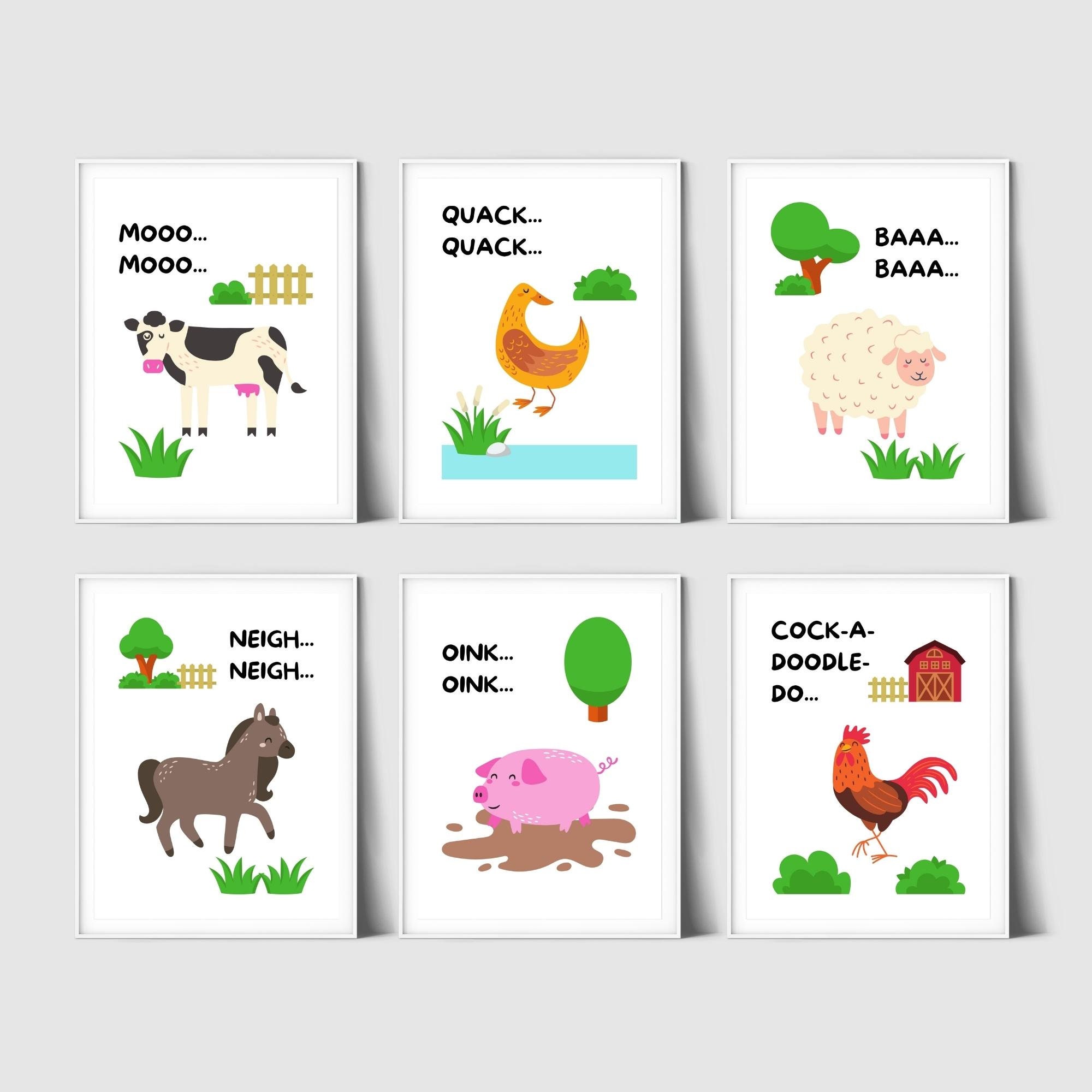 Farm Animals Sounds Printable Art, Set of 6 Prints, Nursery Toddler's ...