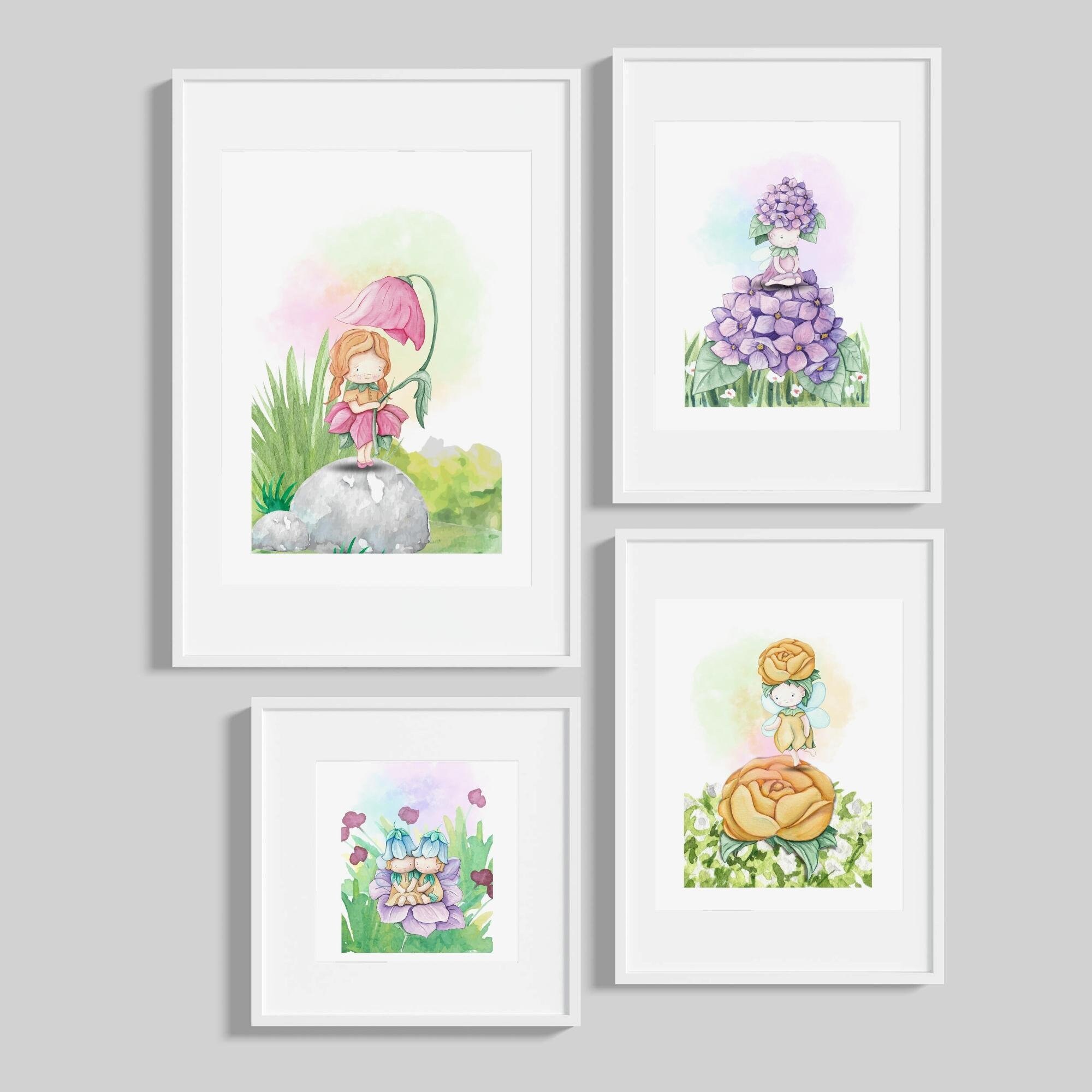 Fairy Wall Art, Set of 4 Prints, Baby Girl Nursery Room Decor, Cute ...