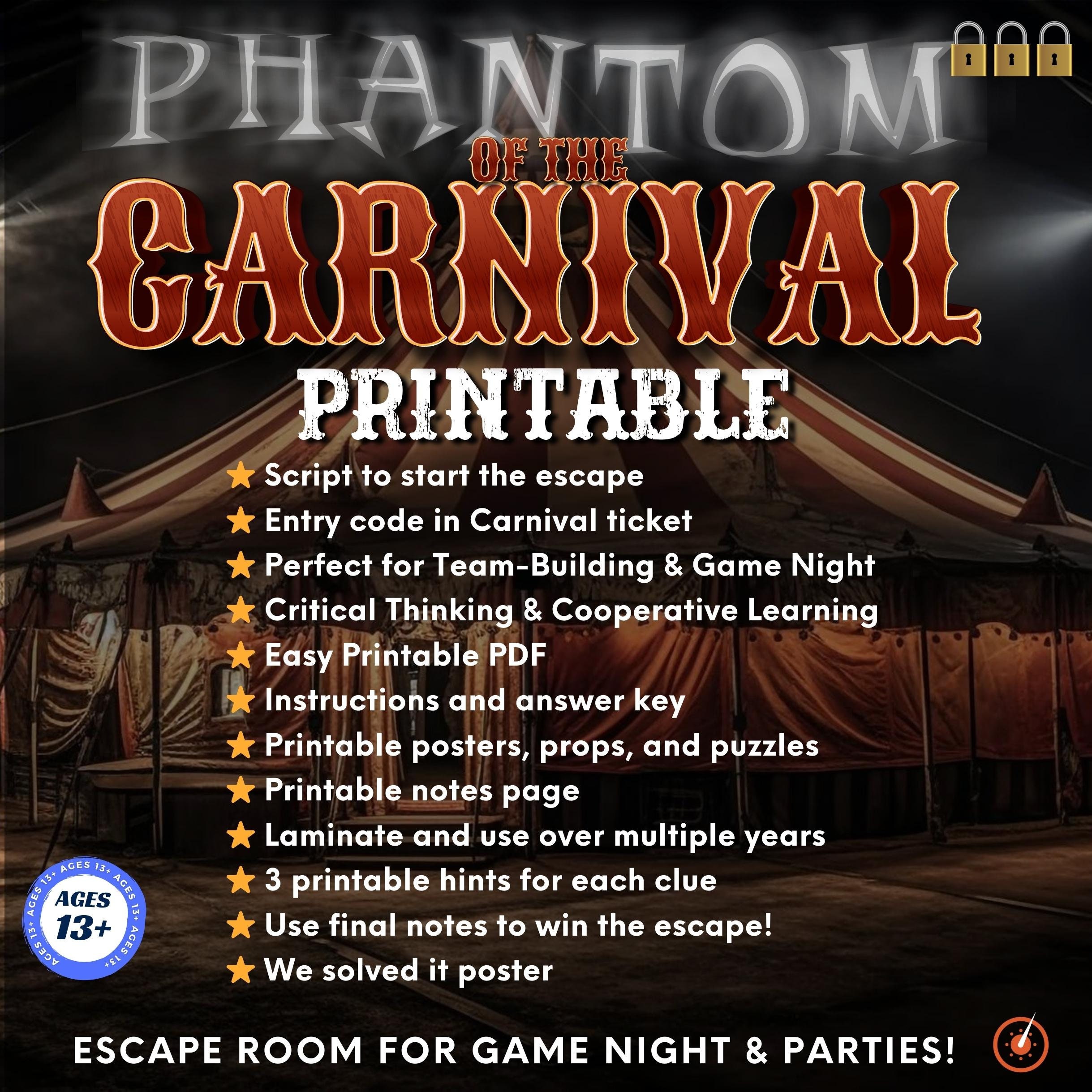 Phantom Carnival Escape Room: Printable Team-building Game (DIY Kit) - Etsy