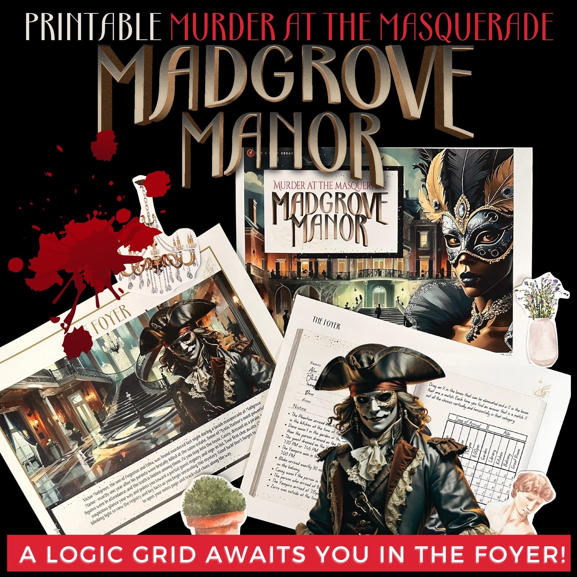 DIY PRINTABLE Murder at the Masquerade, Madgrove Manor Mystery Game ...
