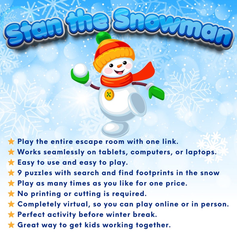 Snowman Christmas Kids Virtual Escape Room, Christmas Online Game ...