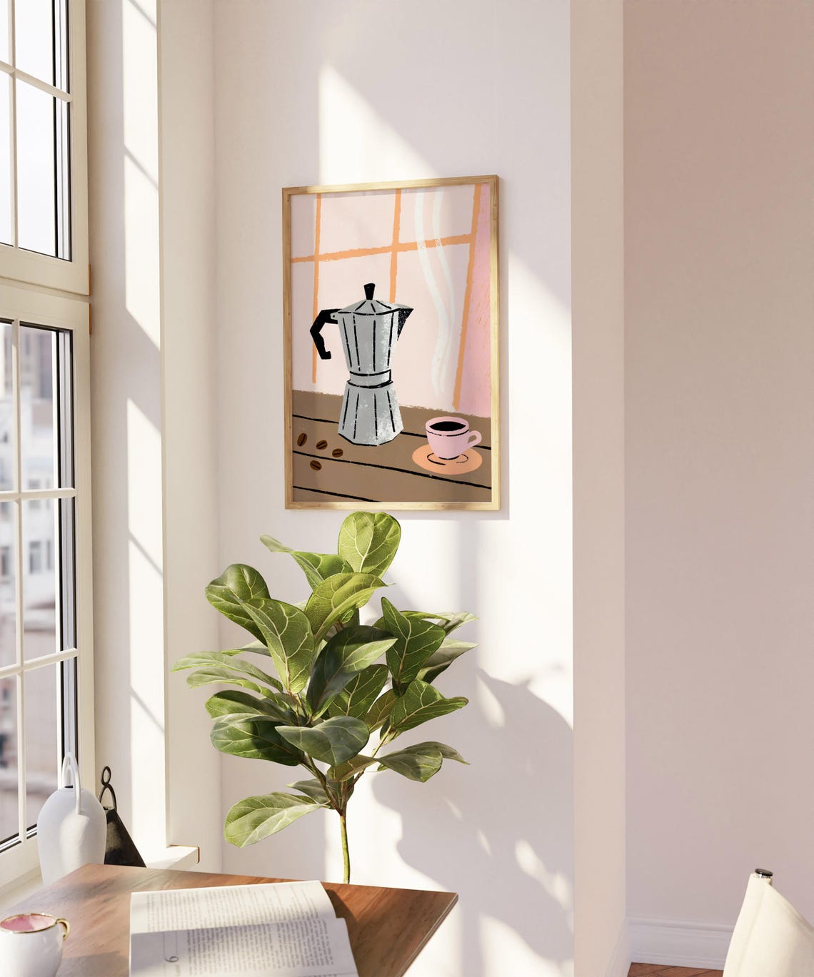 Hand-drawn Moka Pot Print: Danish Pastel Kitchen Decor (digital ...