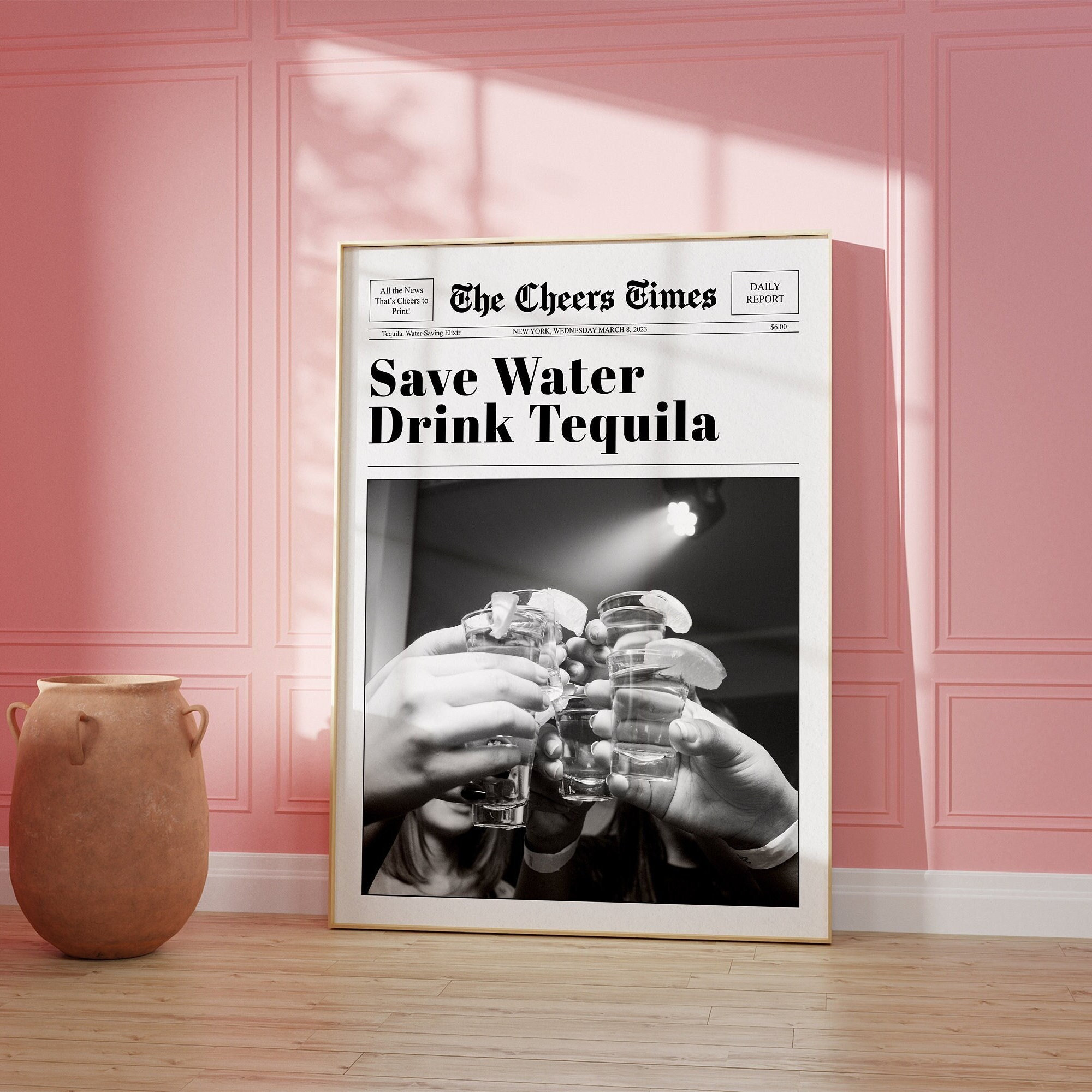 Trendy Save Water Drink Tequila Vintage Newspaper Print Bar - Etsy