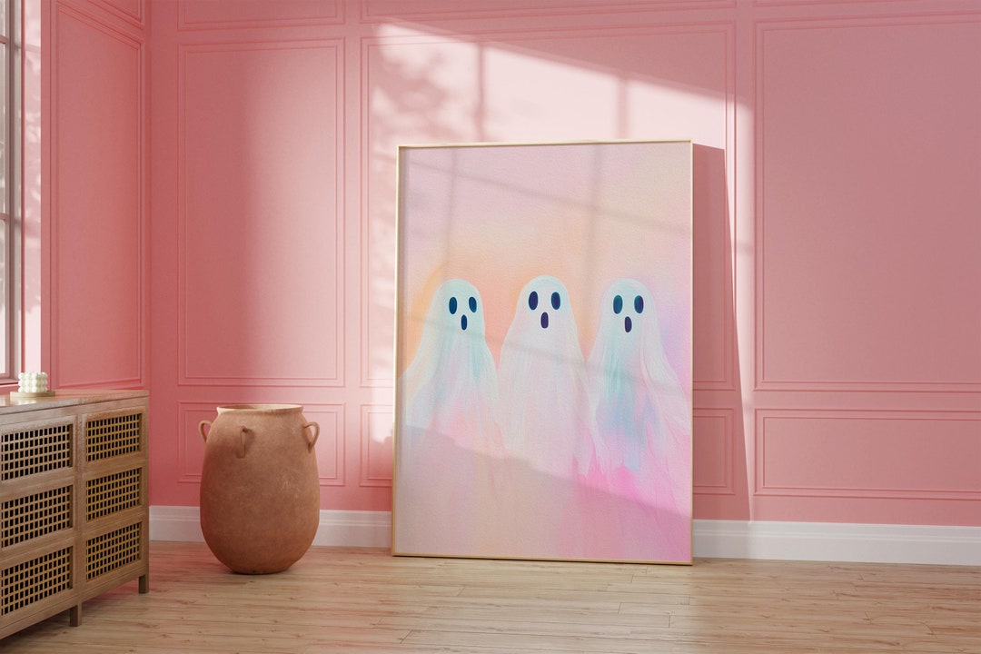 3 Cute Ghost Pastel Colors Background, Halloween Ghost Painting ...