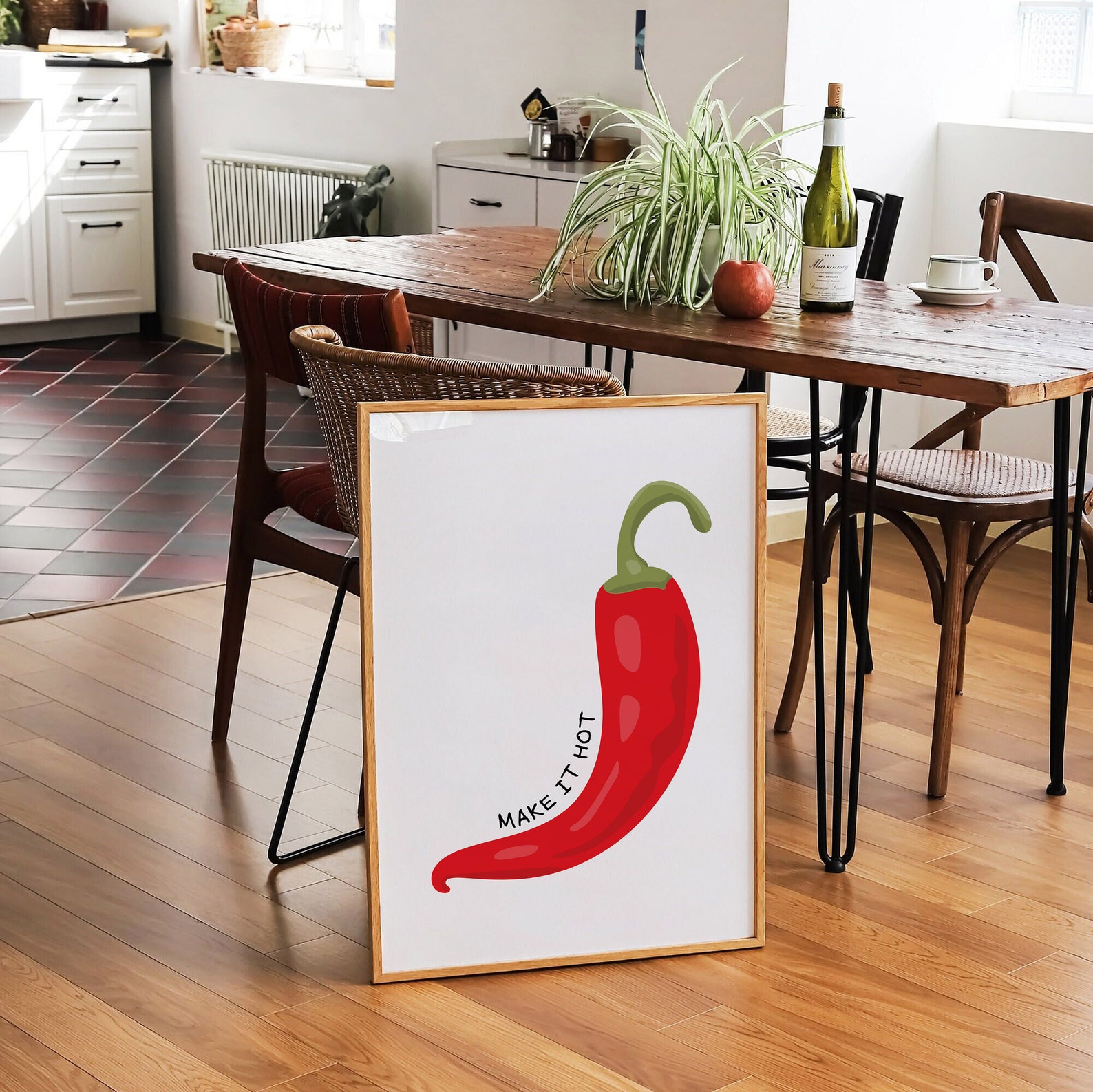 Chili Pepper Kitchen Poster: 'make It Hot' Modern Bar Art (digital ...