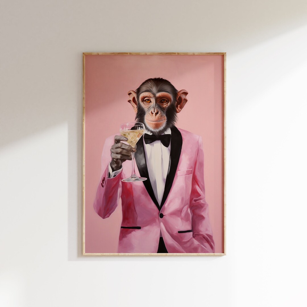 Monkey Drinking Martini Print, Bar Cart Decor, Trendy Apartment ...