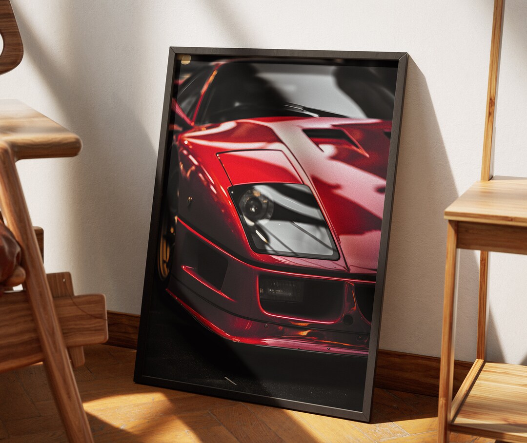 Close up Ferrari F40 Poster Retro Car Print Monochrome Red Wall Art - Etsy