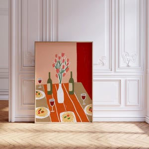 Dinner Table Food Illustration Print, Vintage Kitchen Art, Bar Cart ...