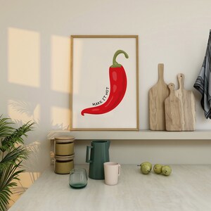 Fun Kitchen and Bar Poster, 'make It Hot', Kitchen Chilli Pepper Wall ...