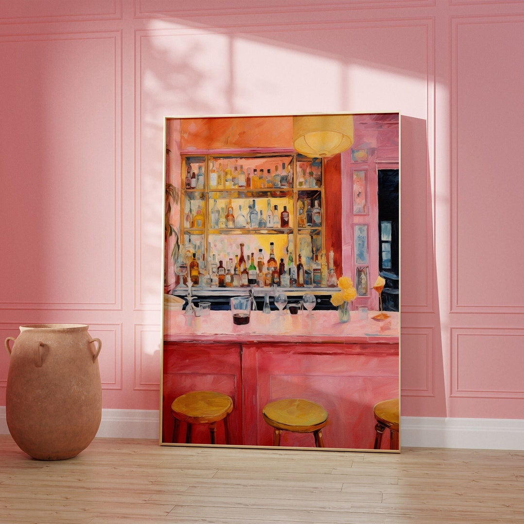 Charming Pink Bar Cart Oil Painting Y2K Printable Wall Art - Etsy