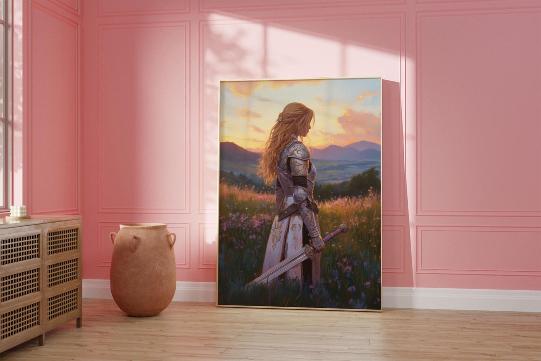 Lady Knight Art Print: Pink Medieval Fantasy, Victorian Decor (digital ...