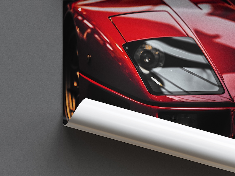 Close up Ferrari F40 Poster | Retro Car Print | Monochrome Red Wall Art ...