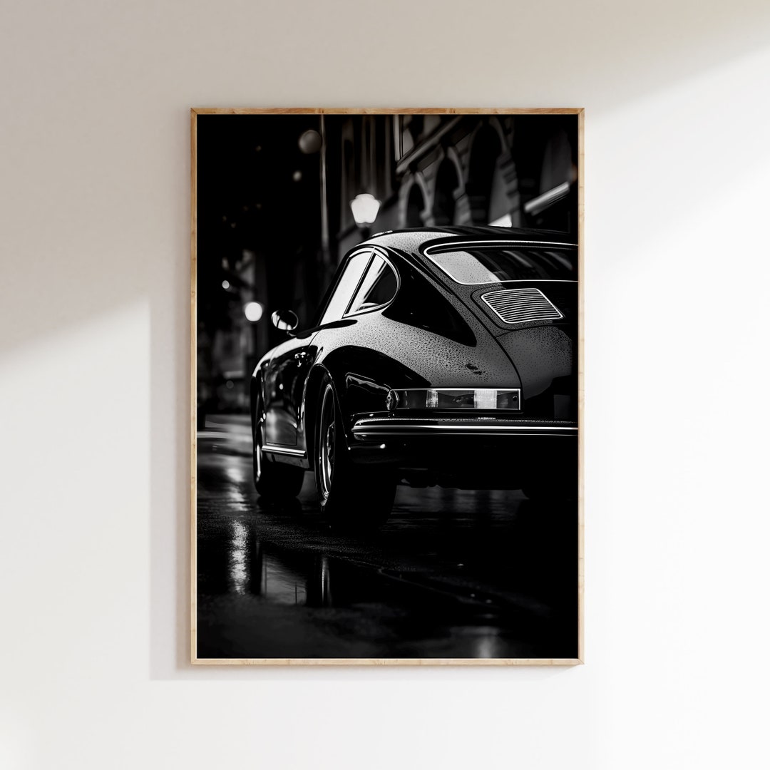 Vintage Porsche Carrera Poster | Retro Car Print | Black and White Wall ...