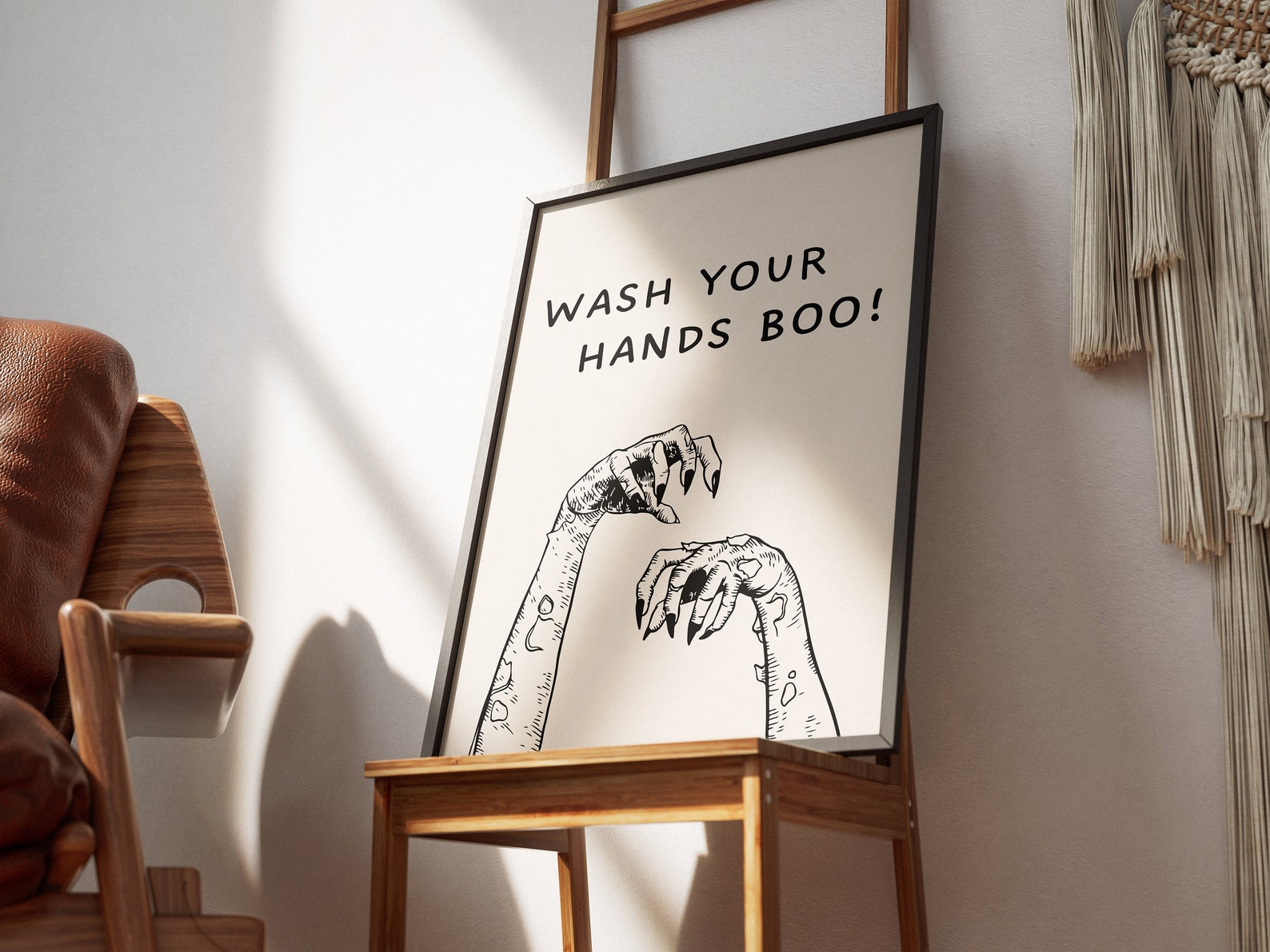 Spooky Halloween Poster Wash Your Hands Boo With Zombie Hand - Bathroom ...