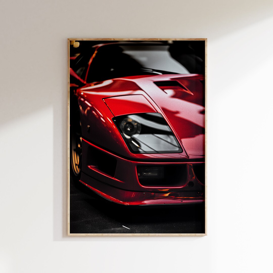 Close up Ferrari F40 Poster | Retro Car Print | Monochrome Red Wall Art ...
