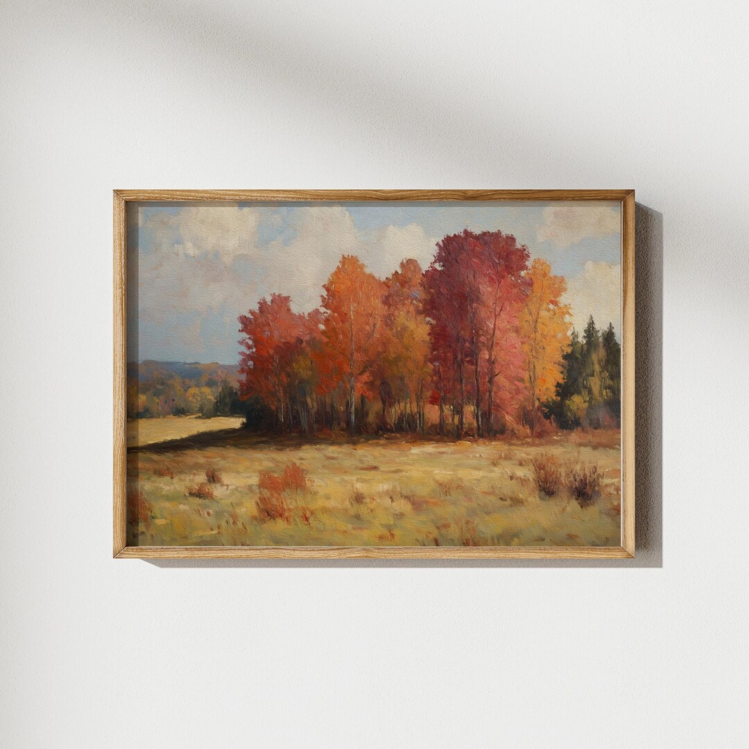Autumn Forest Landscape Painting, Fall Poster Print, Rustic Home Decor ...