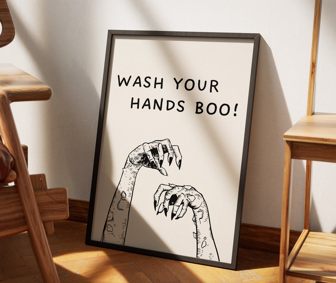 Spooky Halloween Poster Wash Your Hands Boo With Zombie Hand - Etsy