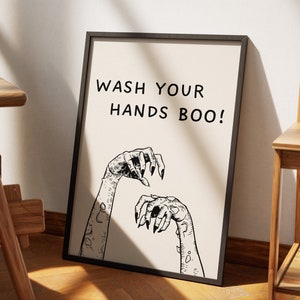 Spooky Halloween Poster Wash Your Hands Boo With Zombie Hand - Bathroom ...