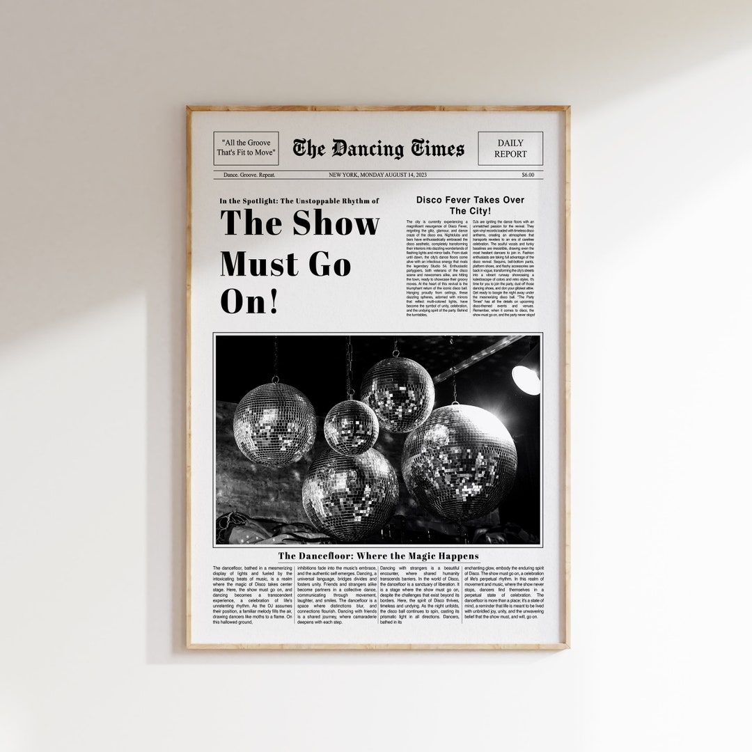 The Show Must Go on Poster, Disco Ball Print, Trendy Newspaper Print ...