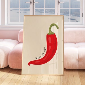 Fun Kitchen and Bar Poster, 'make It Hot', Kitchen Chilli Pepper Wall ...