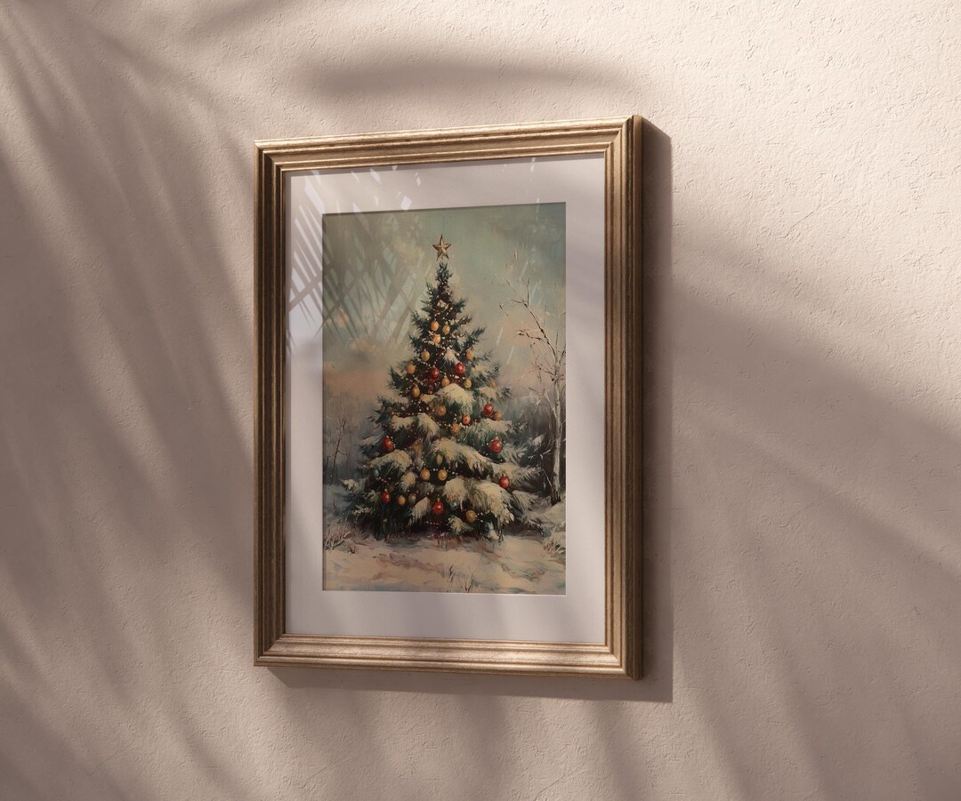 Vintage Christmas Tree Oil Painting: Winter Holiday Decor (digital ...