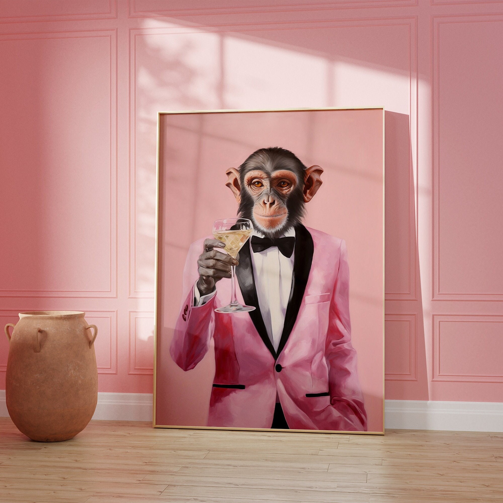 Monkey Drinking Martini Print, Bar Cart Decor, Trendy Apartment ...