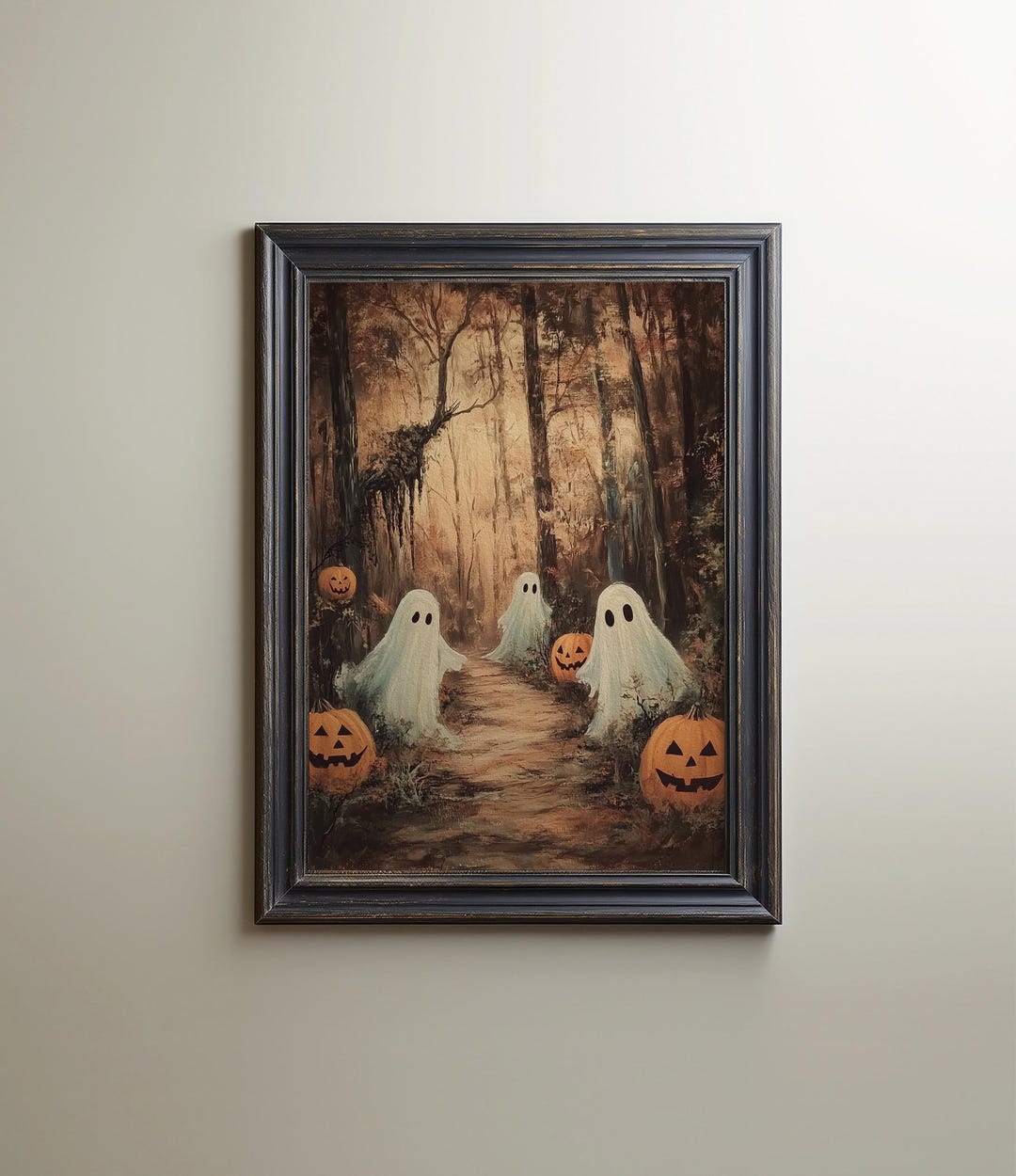 Moody Ghosts in a Forest Painting, Halloween Wall Decor, Vintage Autumn ...