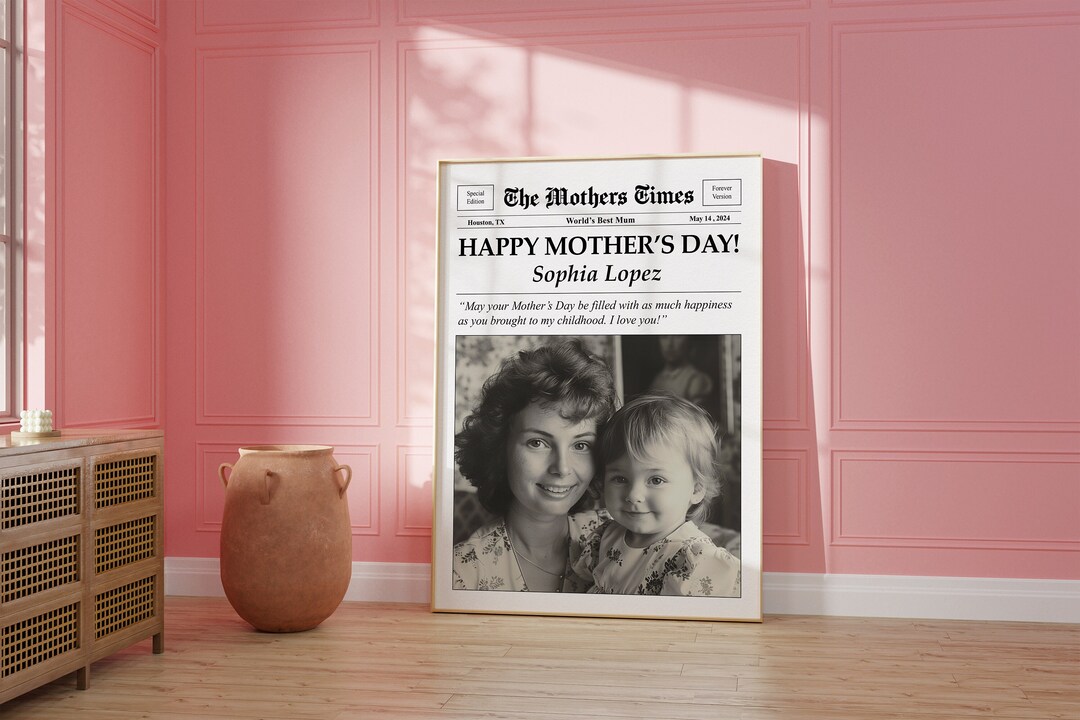 Custom Mothers Day Newspaper Print, Personalised Mum Gift, Mom Mother ...